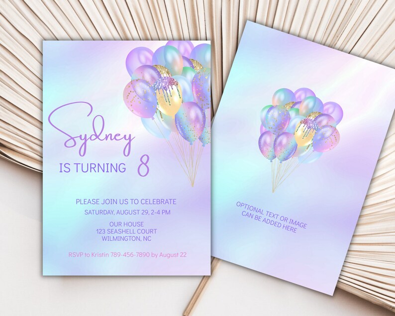 Balloons Birthday Party Invitation, Editable Girls Birthday Party ...