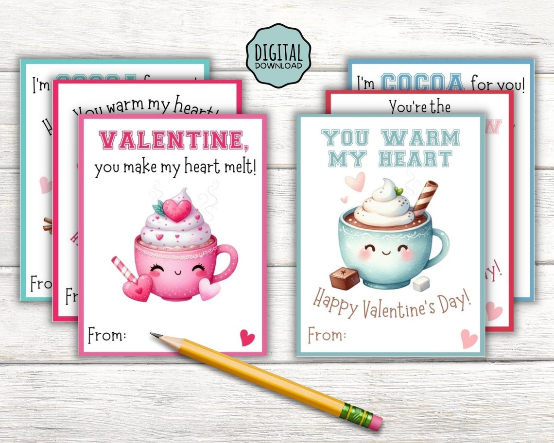 Hot Cocoa Valentines Day for School Valentines, Hot Chocolate Valentine ...