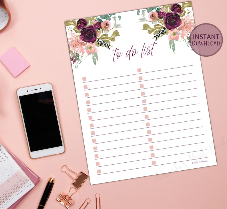 Printable to Do List Watercolor Floral Planner Insert - Etsy