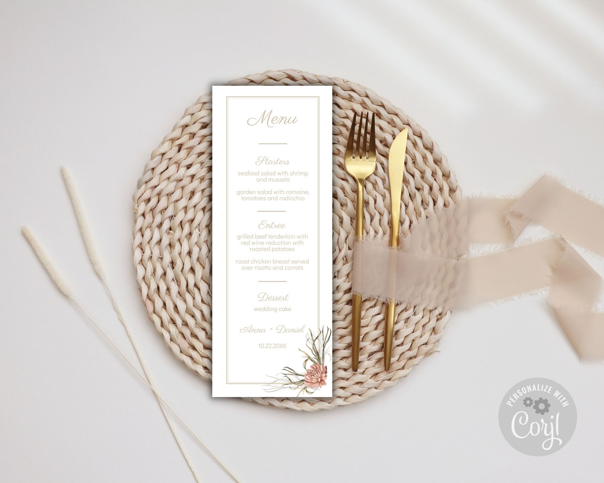 Boho Menu Card Template Lunch/ Dinner / Brunch Menu Printable | Etsy