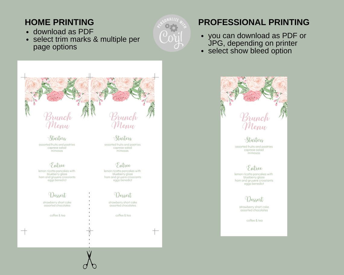Editable Pink Floral Menu Template Printable Tea Party Menu - Etsy