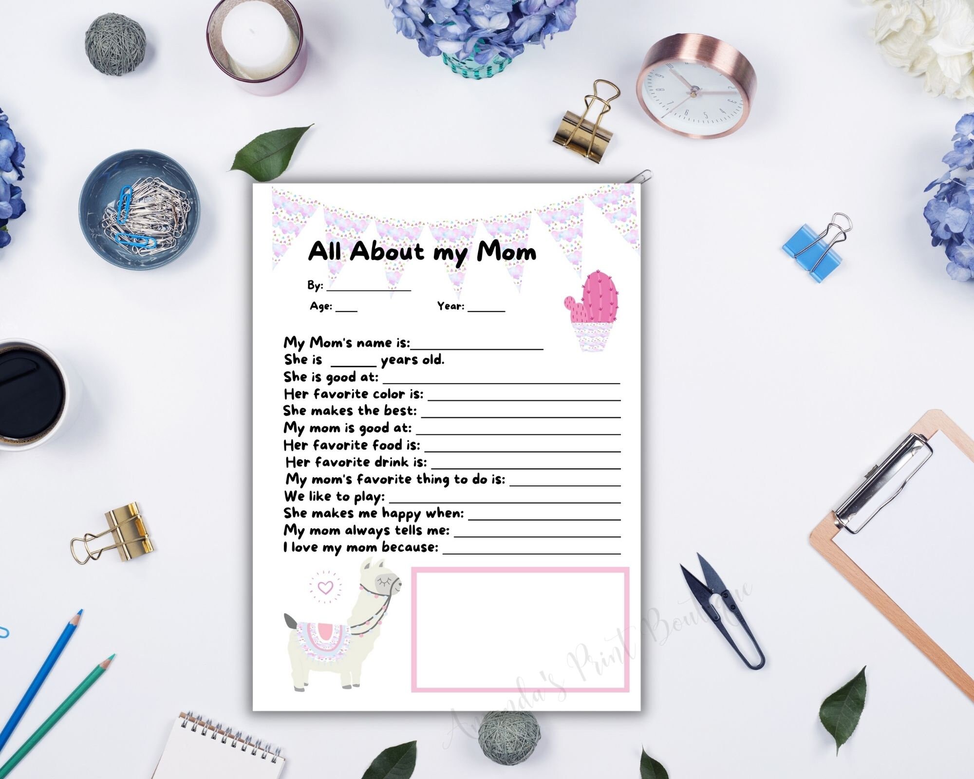 All About My Mom Kid Questionnaire | Mother's Day From Kid | Kids ...