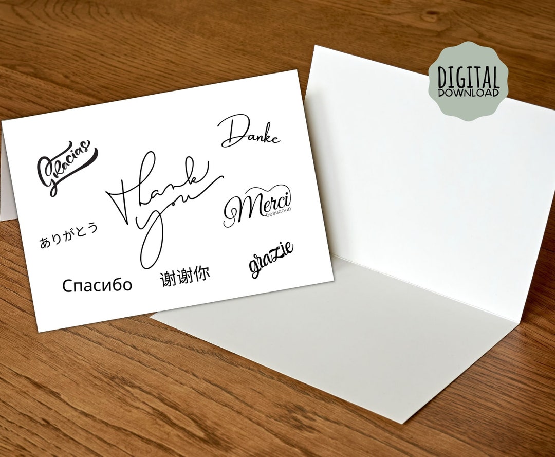 Thank You Card in Many Languages Printable- Instant Download- 7x5 Inch ...