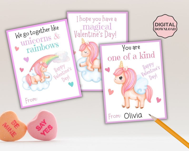 Unicorn Valentines Day Cards for School, Valentine's Day Cards, Kids ...