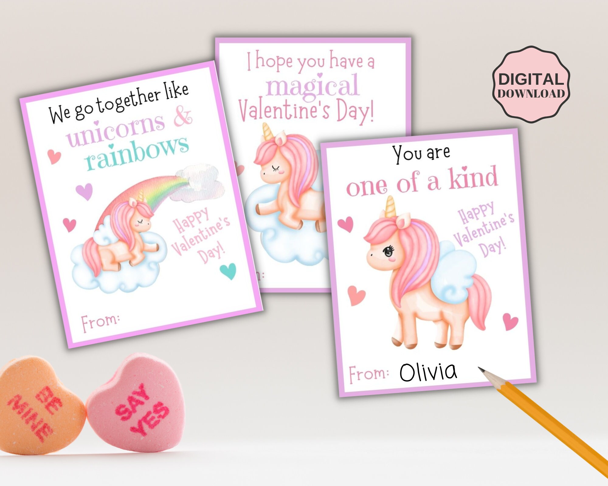 Unicorn Valentines Day Cards for School Valentine's Day - Etsy