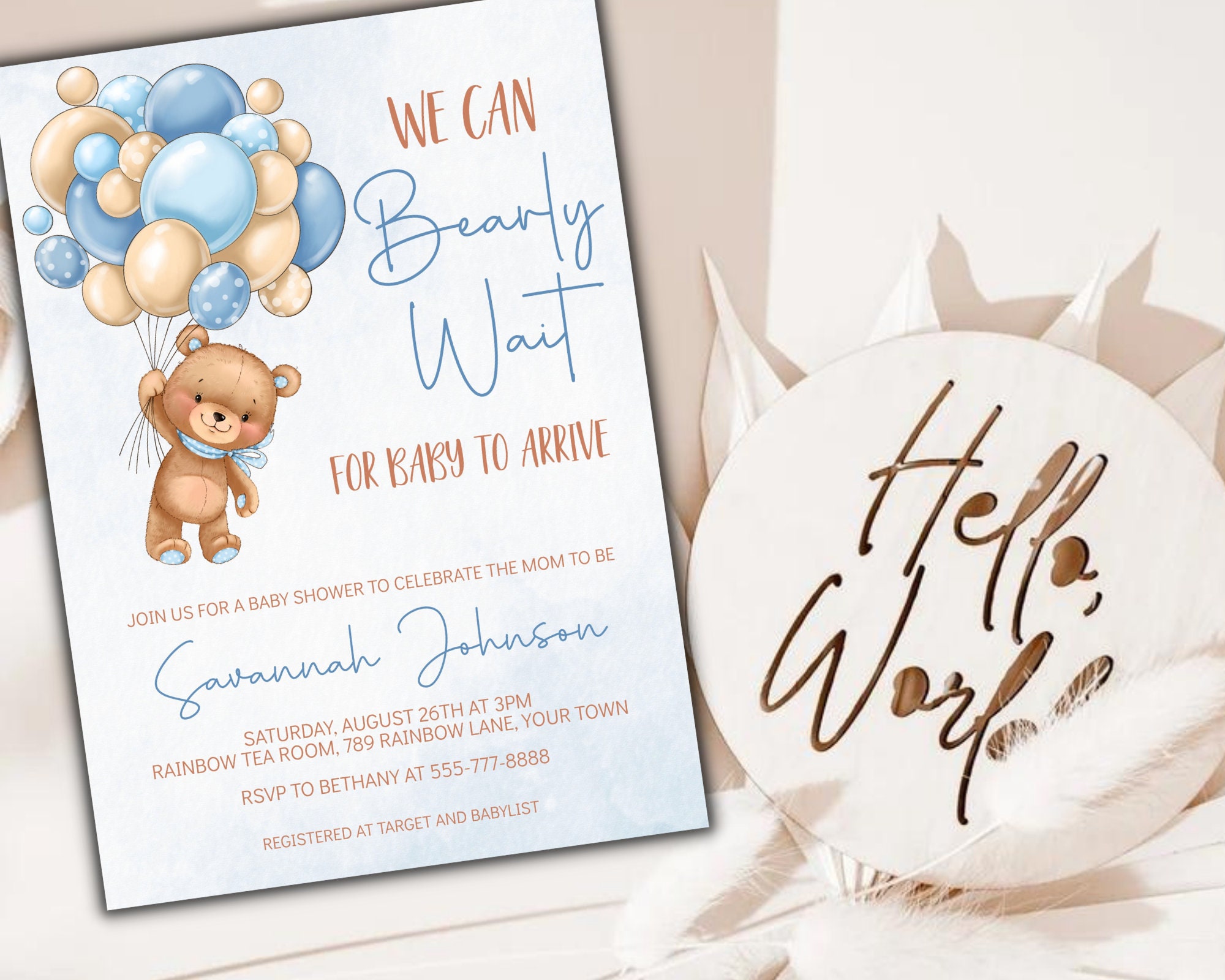 Blue We Can Bearly Wait Baby Shower Invitation, Shower Invite Printable ...