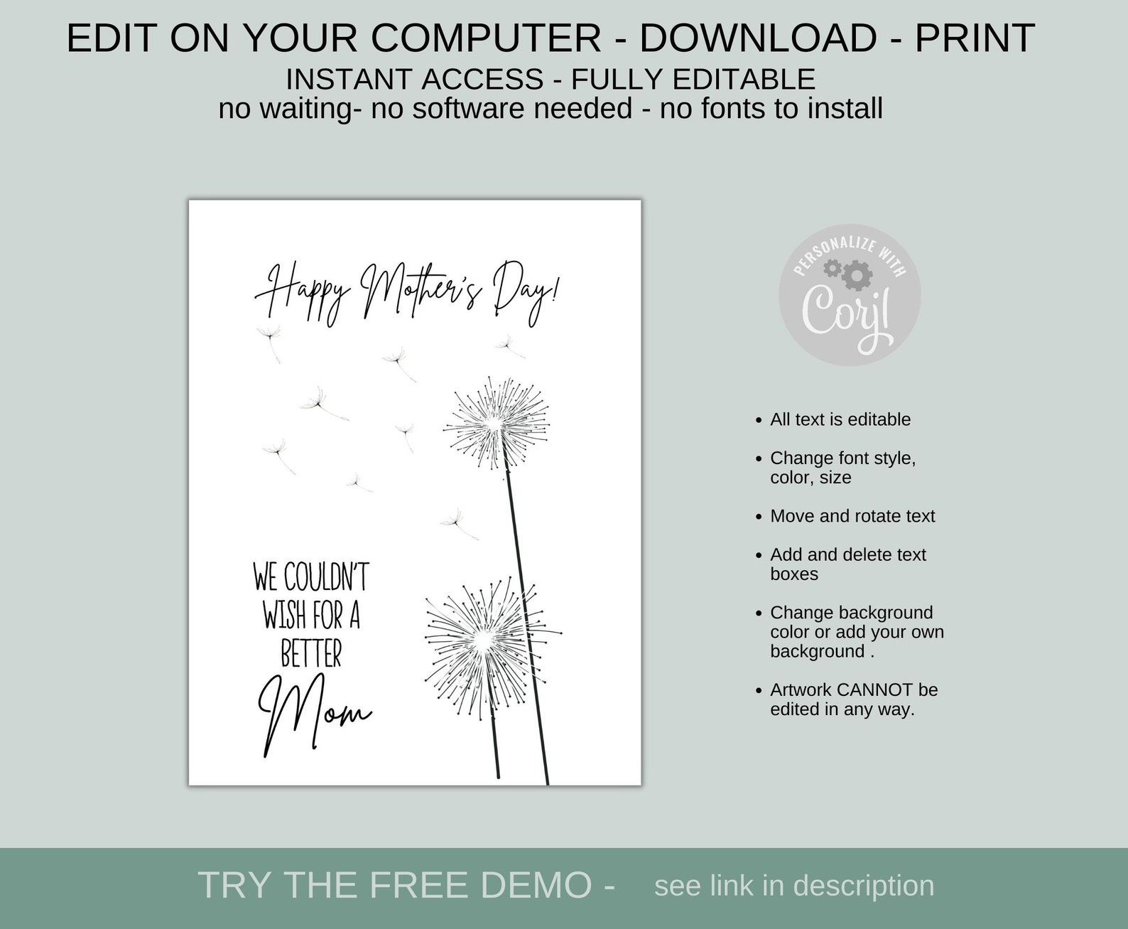 Editable Printable Dandelion Fingerprint Art / Keepsake Craft / Baby ...