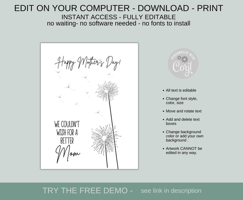 Editable Printable Dandelion Fingerprint Art / Keepsake Craft / Baby ...