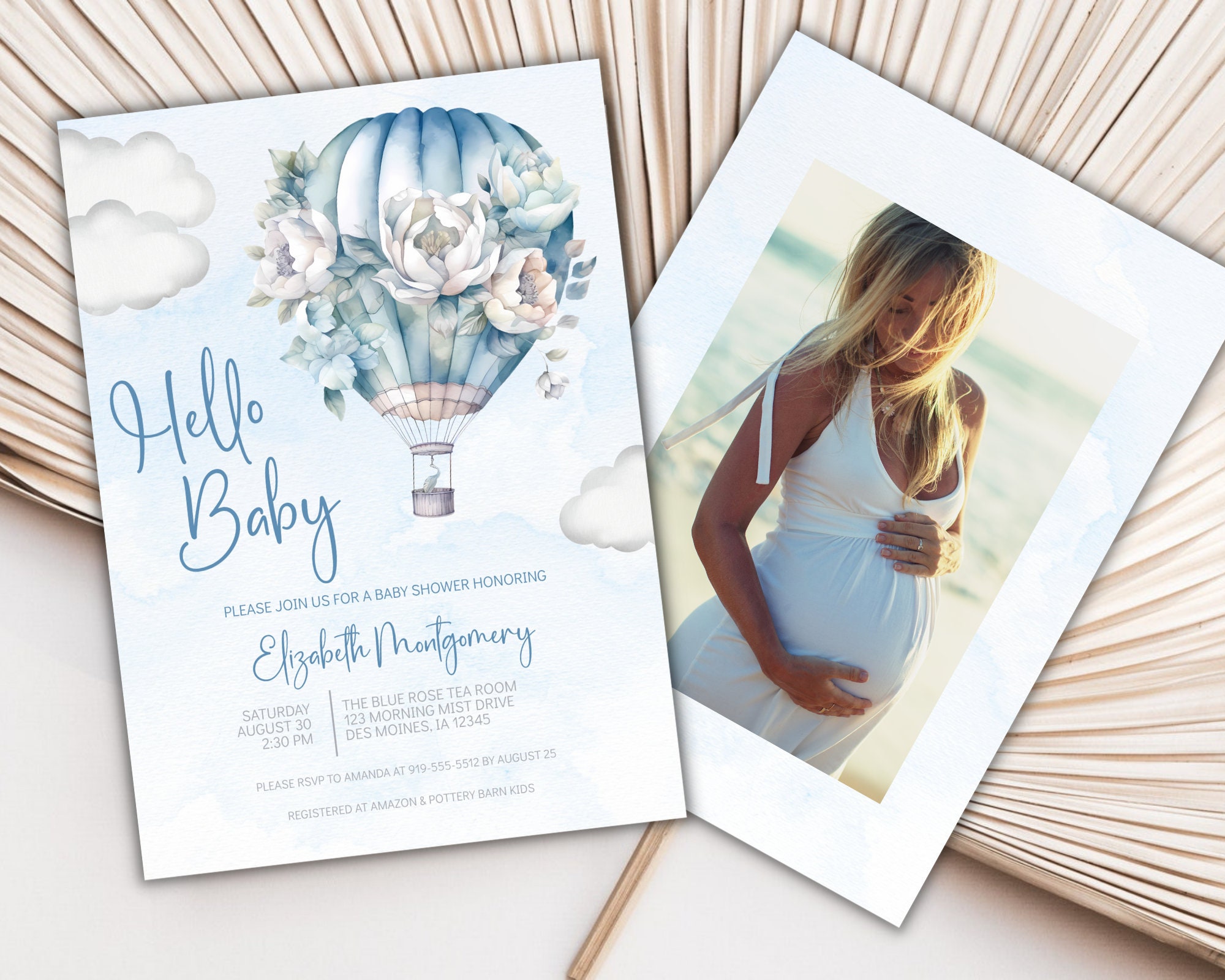 Floral Hot Air Balloon Baby Shower Invitation Bundle Blue - Etsy