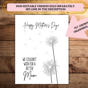Editable Printable Dandelion Fingerprint Art / Keepsake Craft / Baby ...