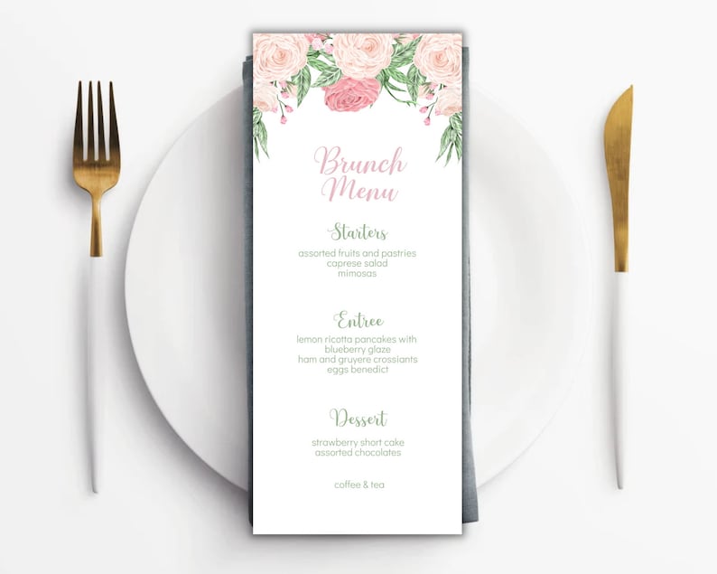 Editable Pink Floral Menu Template Printable Tea Party Menu - Etsy