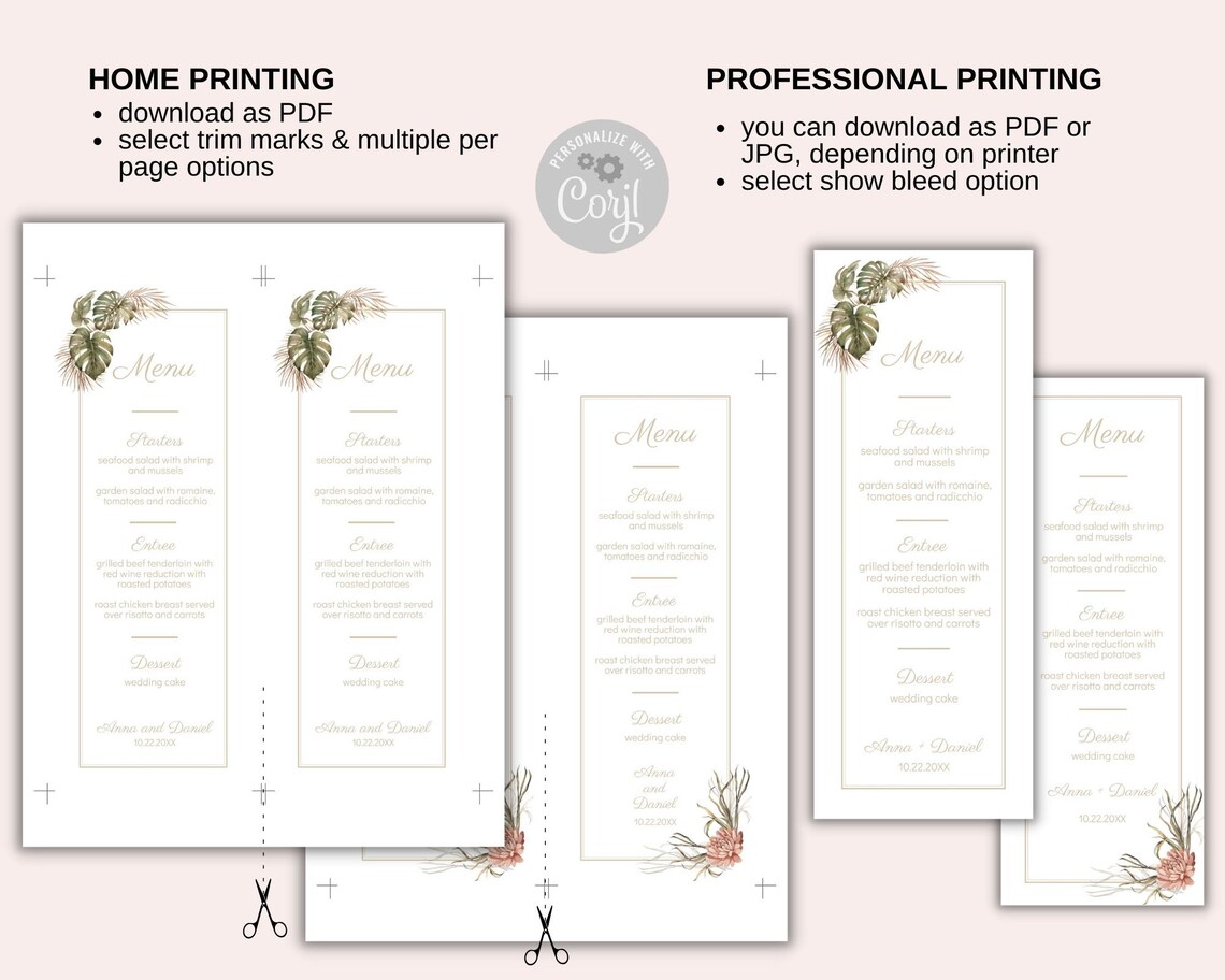 Boho Menu Card Template Lunch/ Dinner / Brunch Menu Printable | Etsy