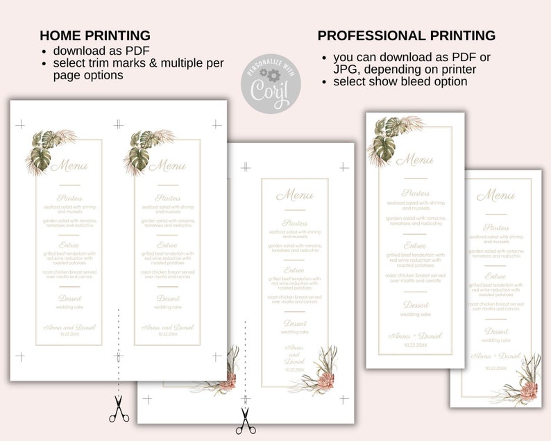 Boho Menu Card Template Lunch/ Dinner / Brunch Menu Printable | Etsy