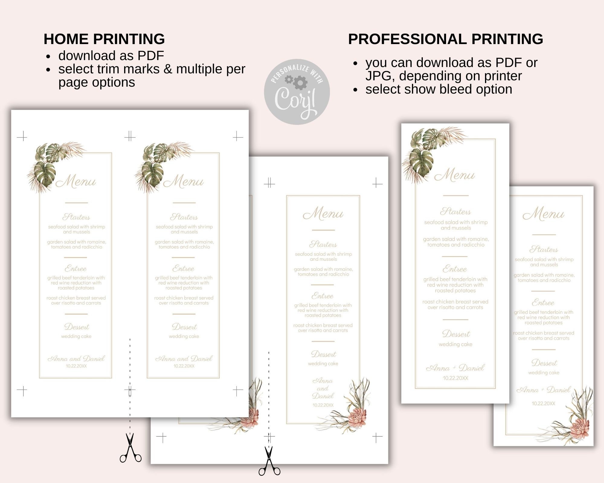 Boho Menu Card Template Lunch/ Dinner / Brunch Menu Printable | Etsy