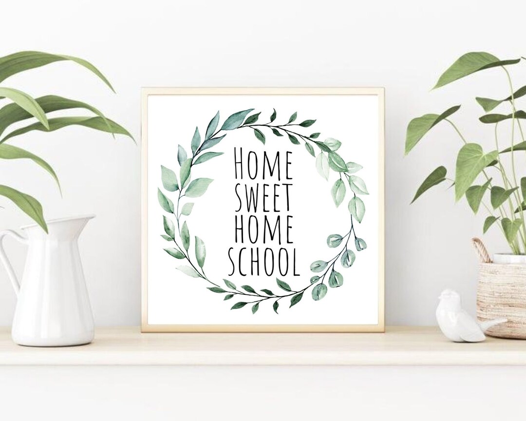 Home Sweet Homeschool Sign, Watercolor Wreath Printable (digital ...