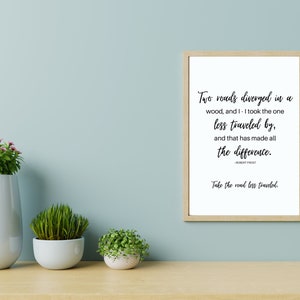 Road Less Traveled, Robert Frost Quote, Road Not Taken, Poetry Print ...