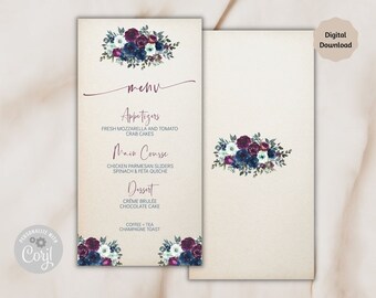 Turquoise Floral Menu Card Template Lunch/ Dinner / Brunch | Etsy
