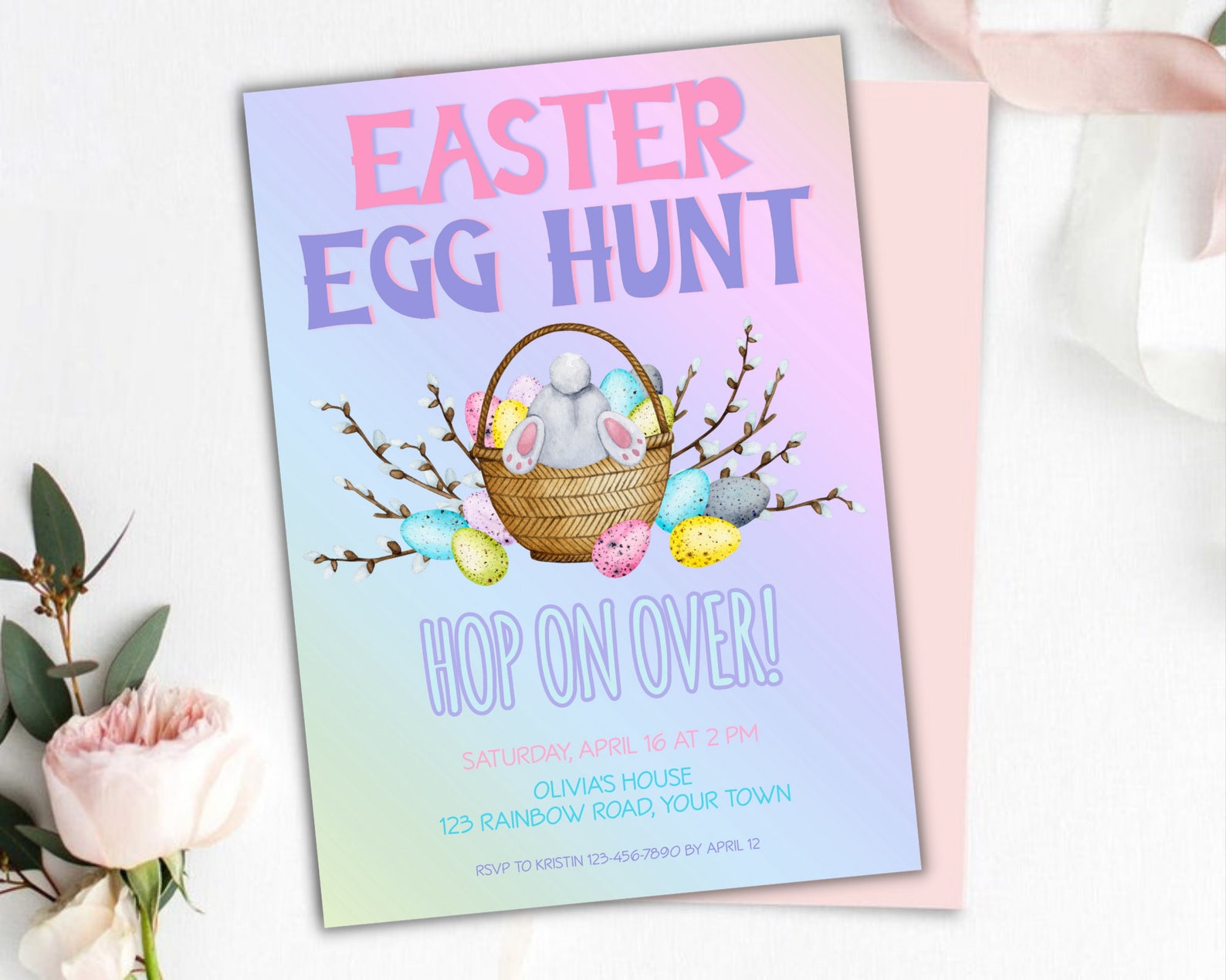 Editable Easter Egg Hunt Invitation Template Hop on Over | Etsy