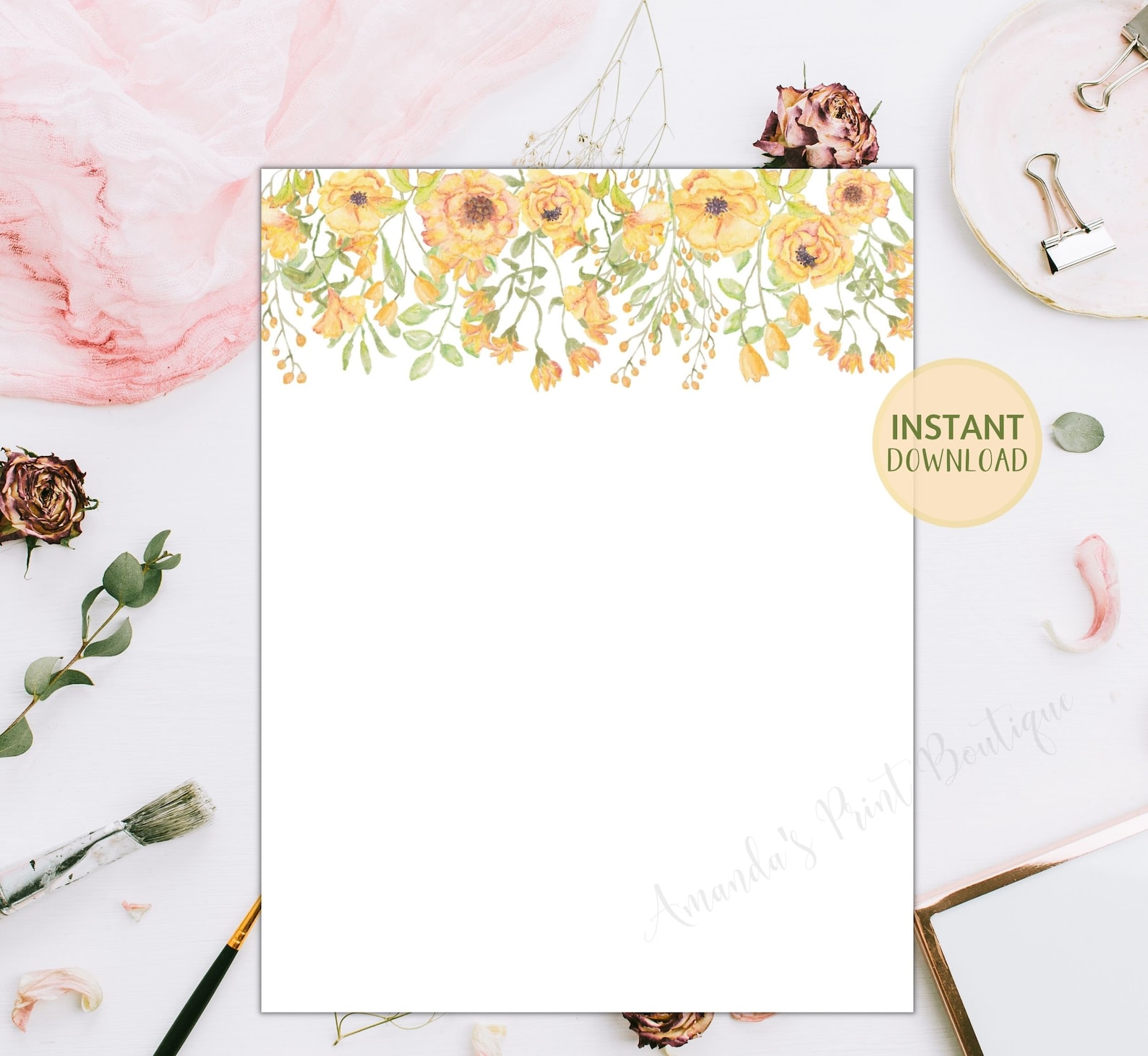 Printable to Do List Watercolor Floral Planner Insert Yellow - Etsy
