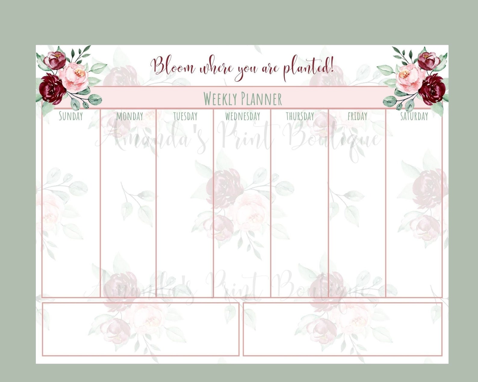 Horizontal Floral Weekly Schedule Daily Schedule Hourly Time - Etsy