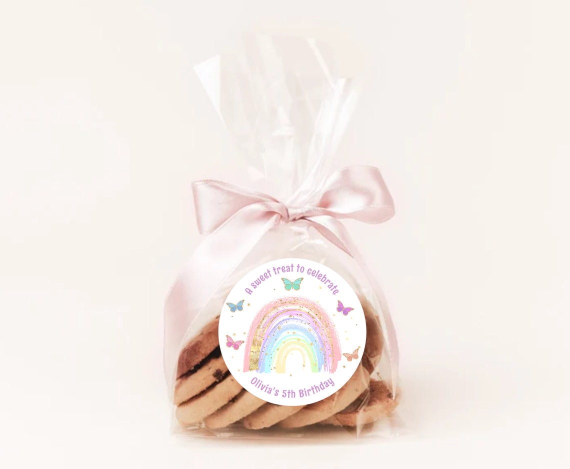 Rainbow & Butterfly Birthday Party Label Template Editable - Etsy