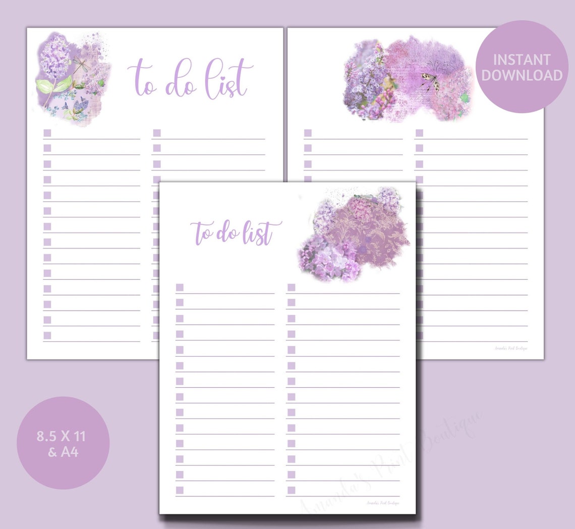 Printable to Do List, Watercolor Purple Floral Planner Insert, Lavender ...