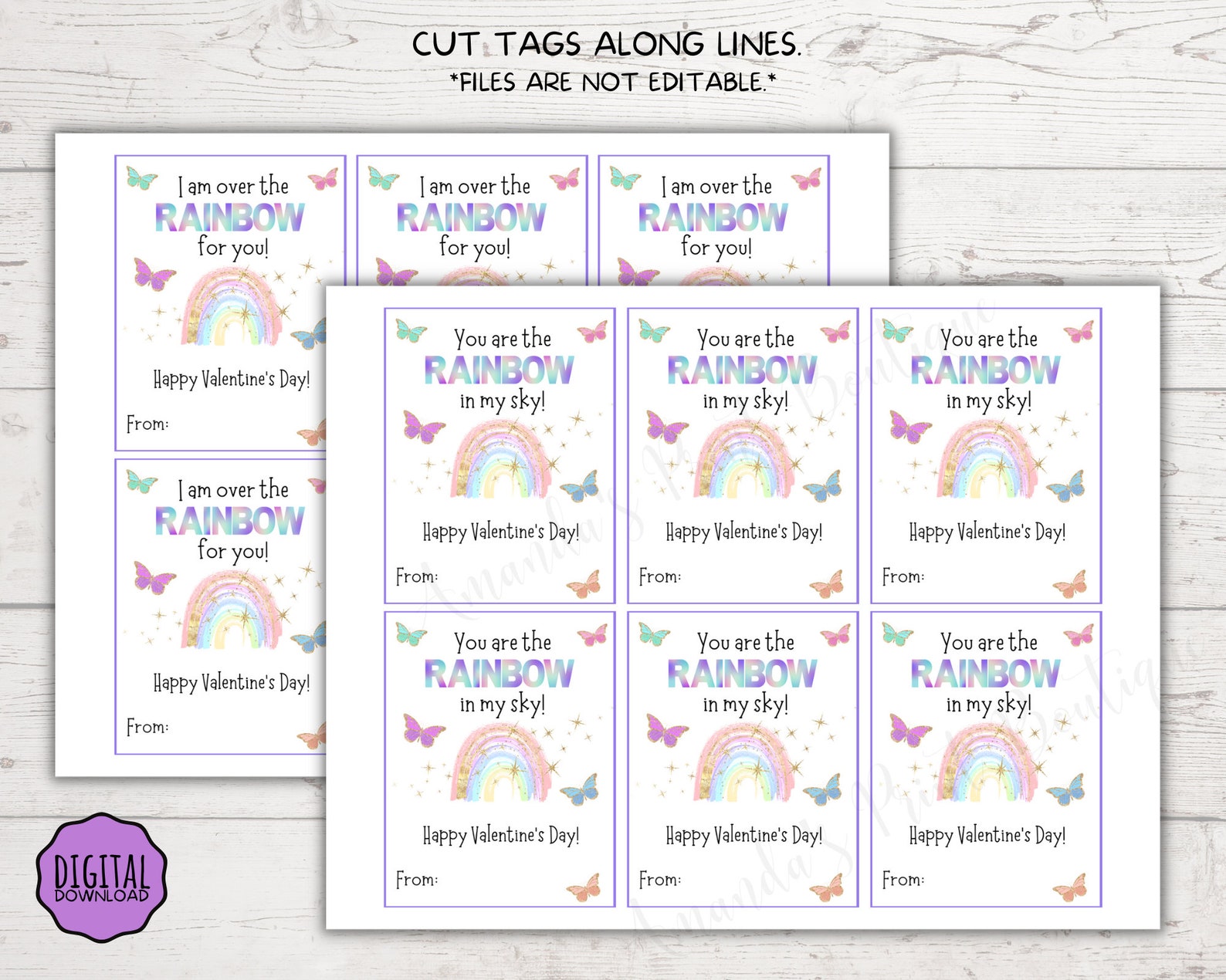 Rainbow Valentines Day Cards, Girl Valentine's Day Cards, Butterfly ...