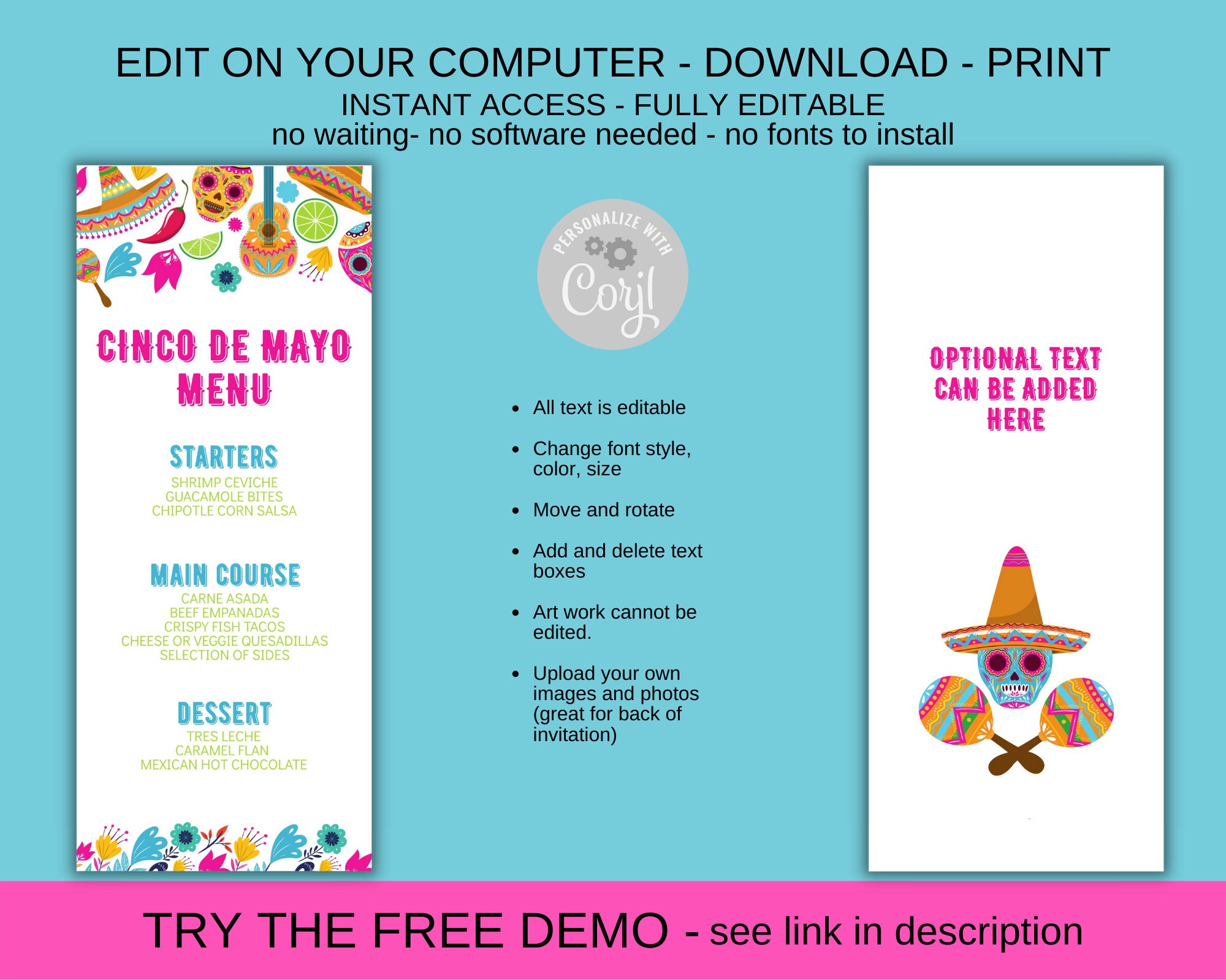 Cinco De Mayo Menu Editable Fiesta Happy Hour Menu Mexican - Etsy