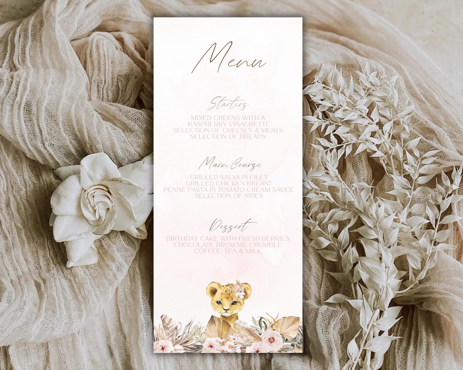 Editable Boho She's a Wild One Menu Template, Jungle Animal Menu Card ...