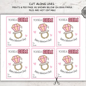 Printable You're a Gem Valentine Card, Ring Pop Printable Classroom ...