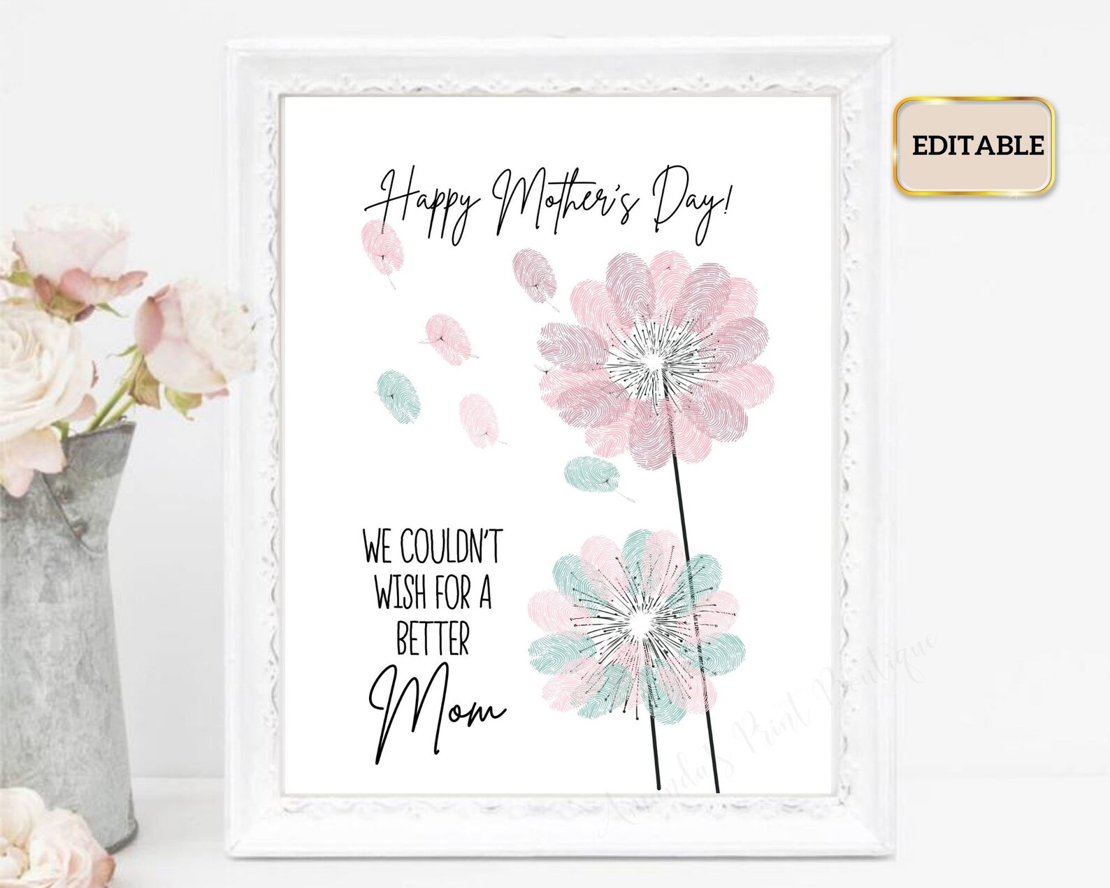 Editable Printable Dandelion Fingerprint Art / Keepsake Craft / Baby ...