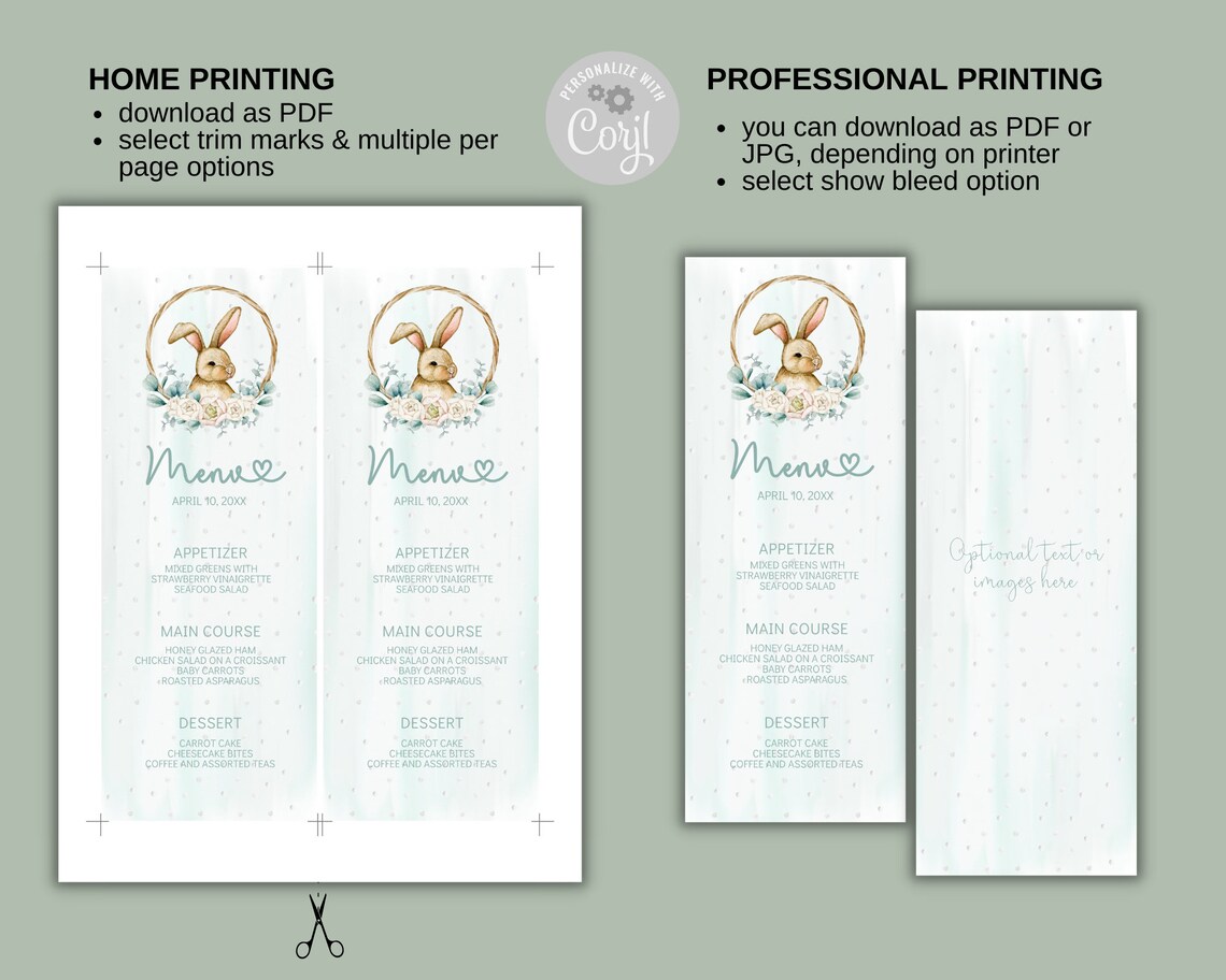 Little Bunny Menu Template Printable Shower Menu Gender | Etsy