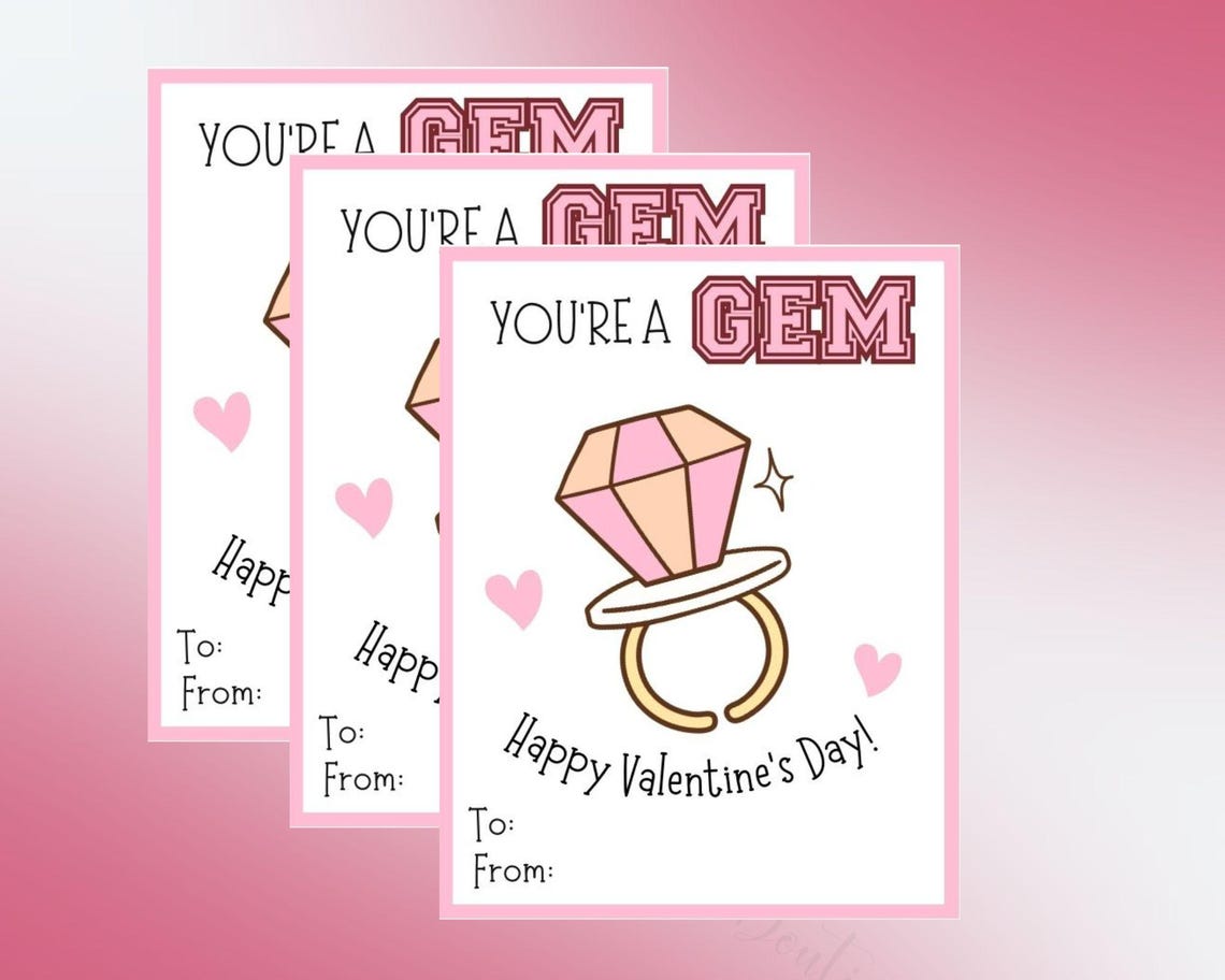Printable You're a Gem Valentine Card, Ring Pop Printable Classroom ...