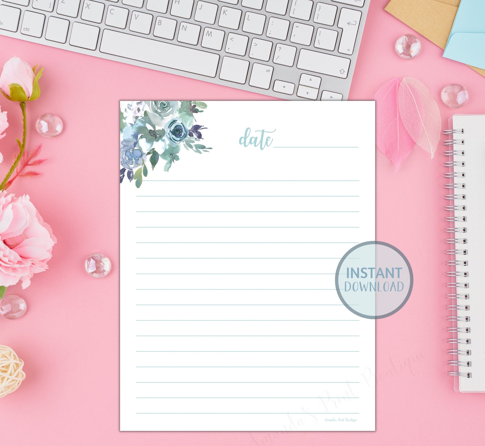 Printable to Do List Watercolor Floral Planner Insert Blue | Etsy