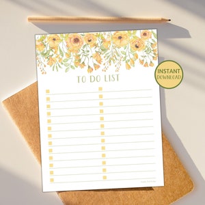 Printable to Do List, Watercolor Floral Planner Insert, Yellow ...