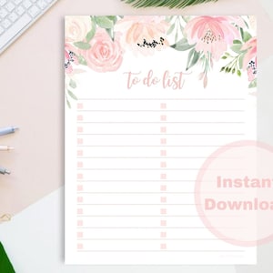 Printable to Do List, Watercolor Floral Planner Insert, Pink Flower ...