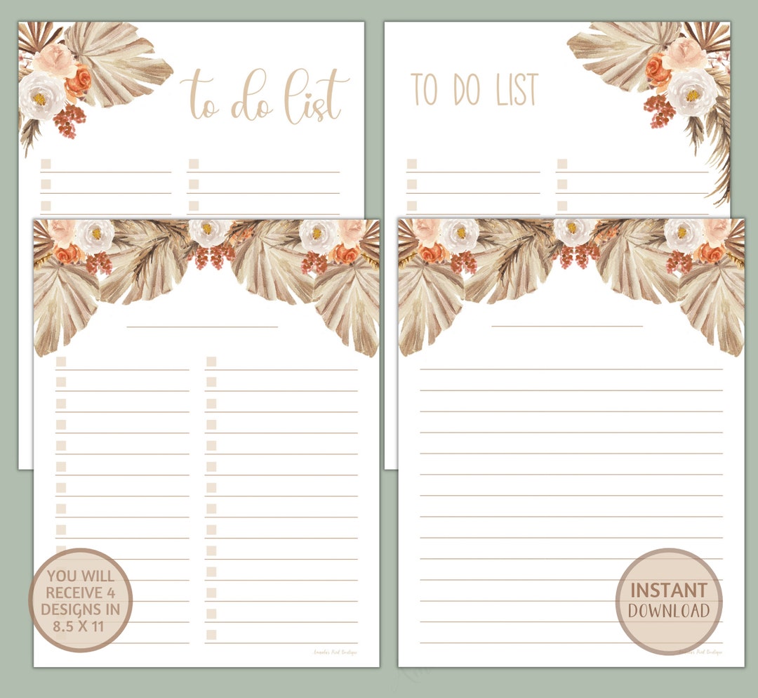 Boho Floral Printable to Do List, Watercolor Floral Planner Insert ...