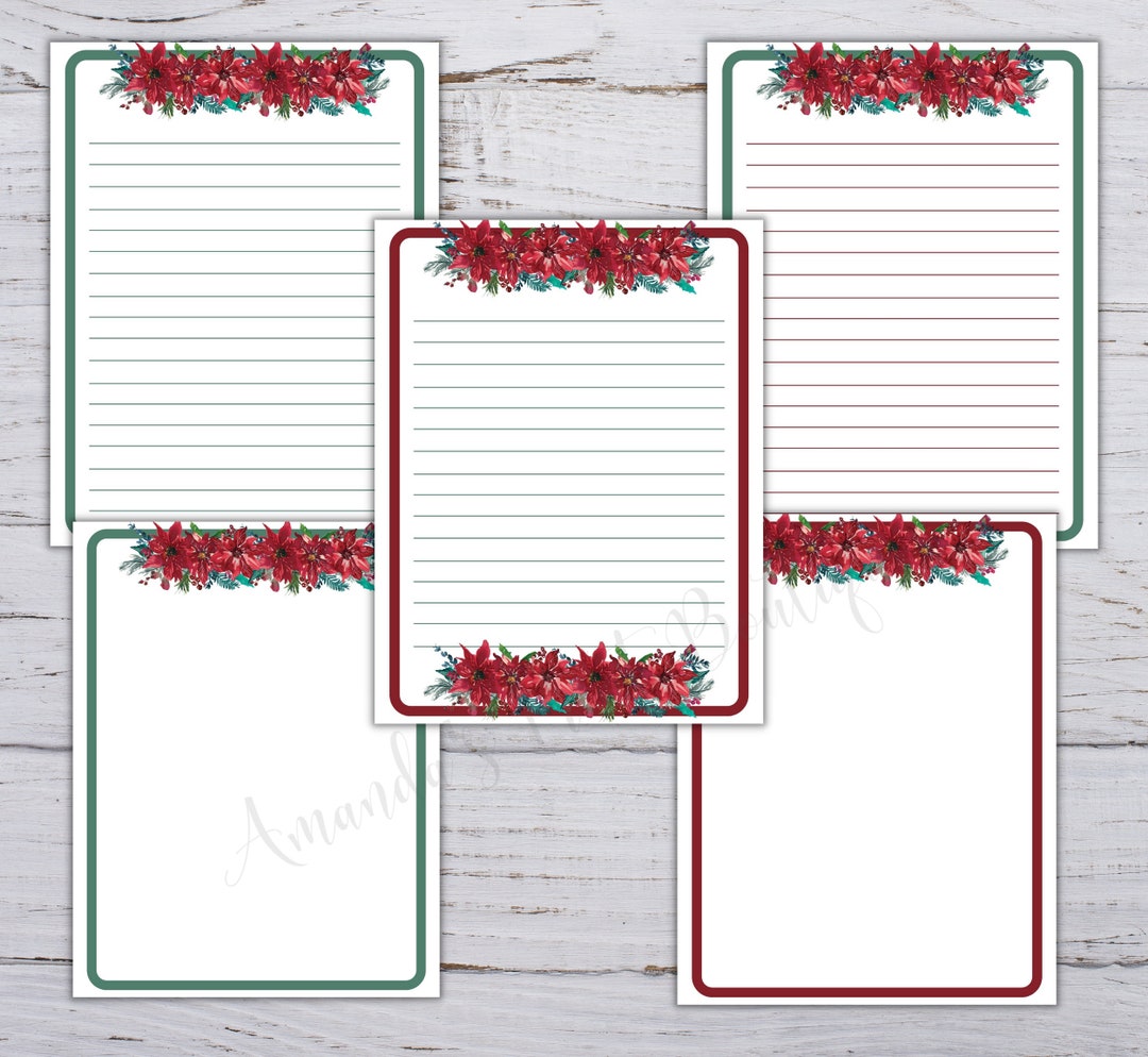 Christmas Poinsettias Printable Stationery 8.5x11 /digital Printable ...