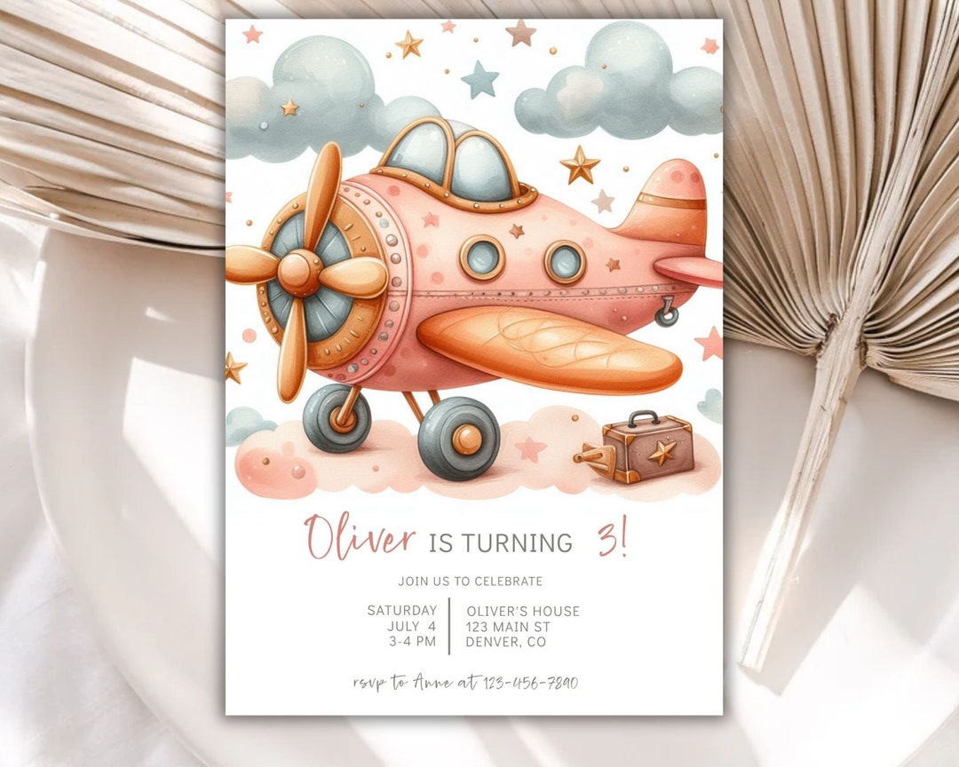 Airplane Birthday Invitation, Boy Birthday Invitation, Editable ...