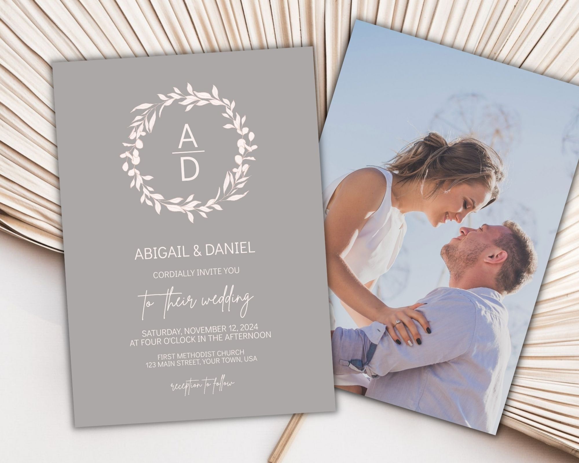 Blush Foliage Wedding Invitation Template Set, Editable Wedding Invite ...