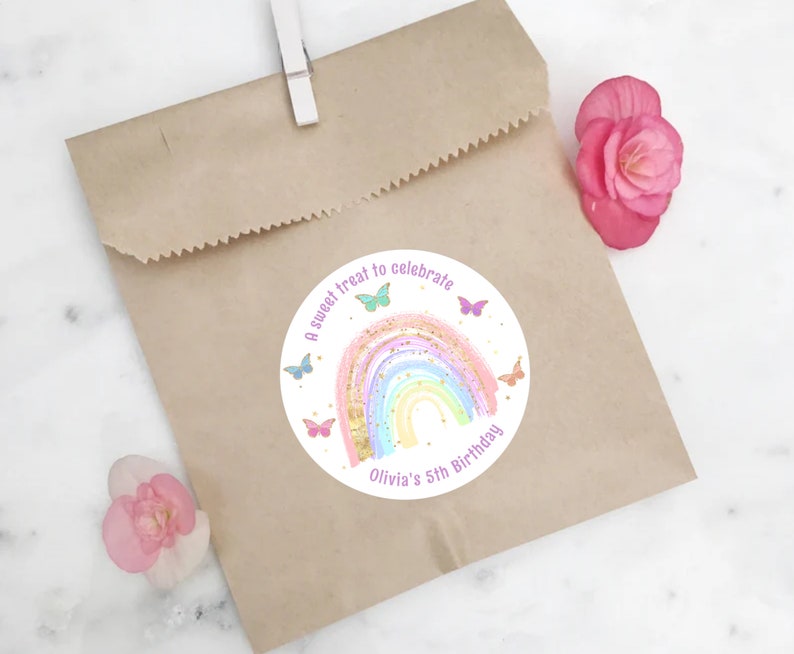Rainbow & Butterfly Birthday Party Label Template, Editable Birthday 2 ...