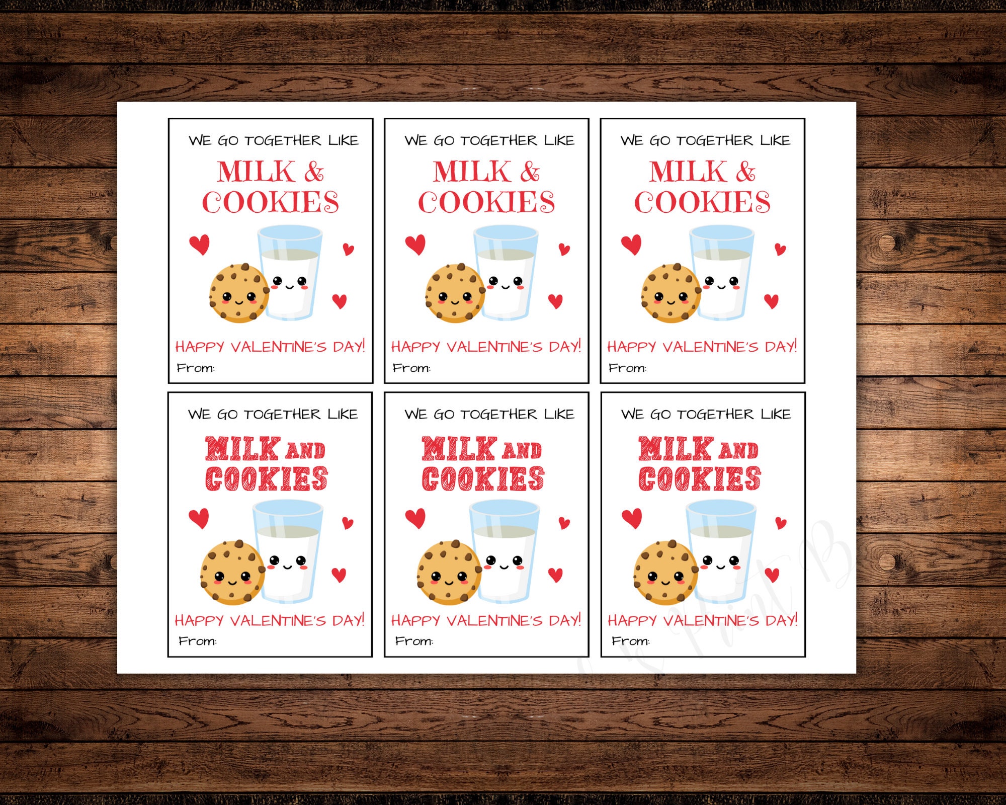 Milk & Cookies Valentine Cards, Cookie Valentine Tag, Valentines for ...