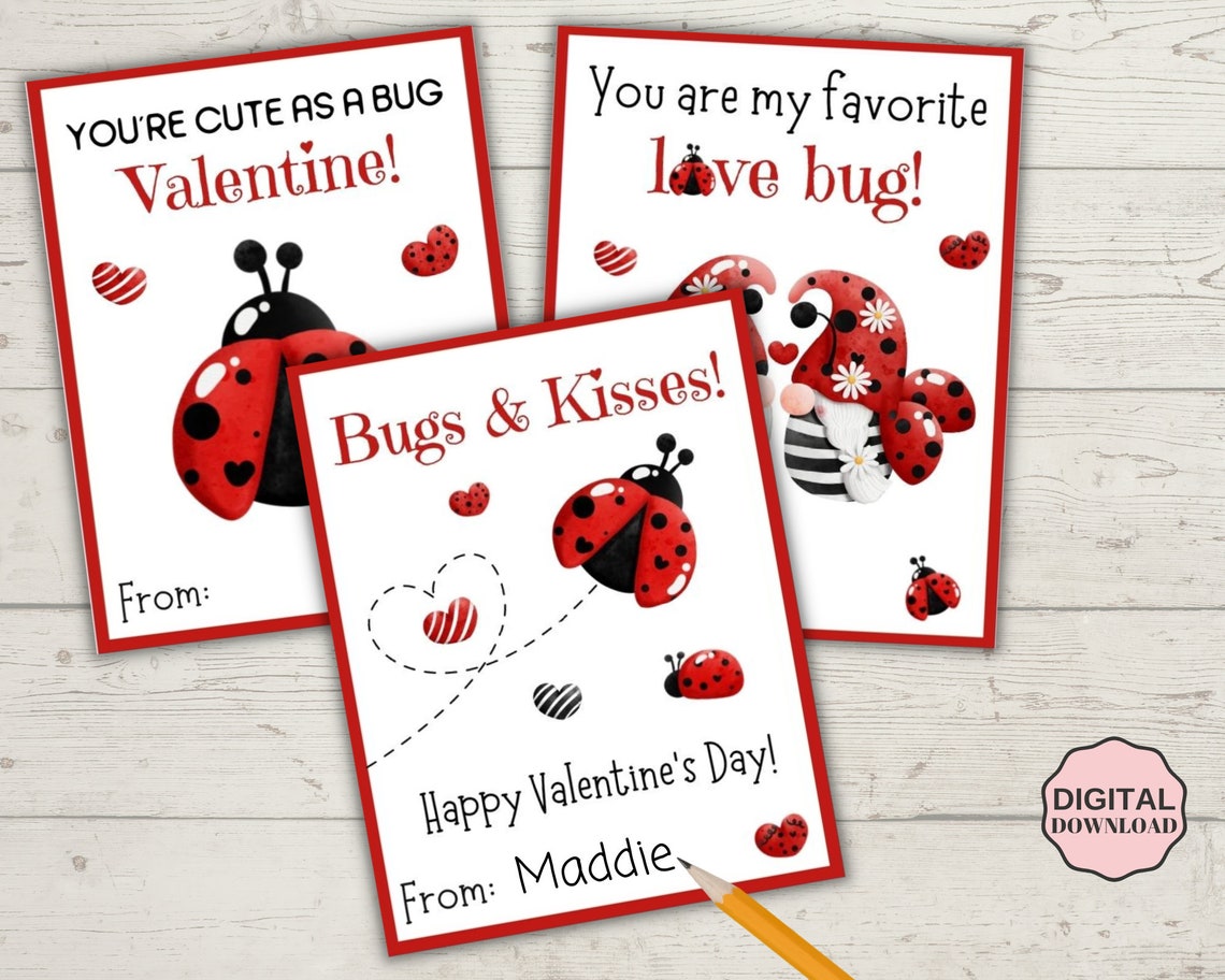 Ladybug Printable Valentine Card, Kids Printable Valentine, Valentine ...