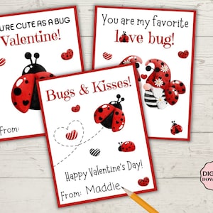 Ladybug Printable Valentine Card, Kids Printable Valentine, Valentine ...