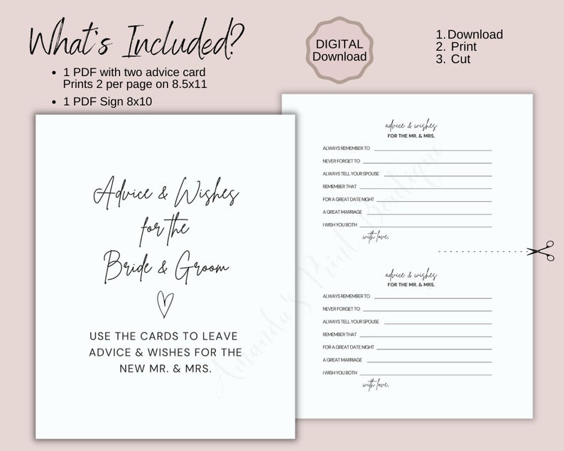 Wedding Advice Cards & Sign, Wishes for the Bride and Groom, Advice for ...