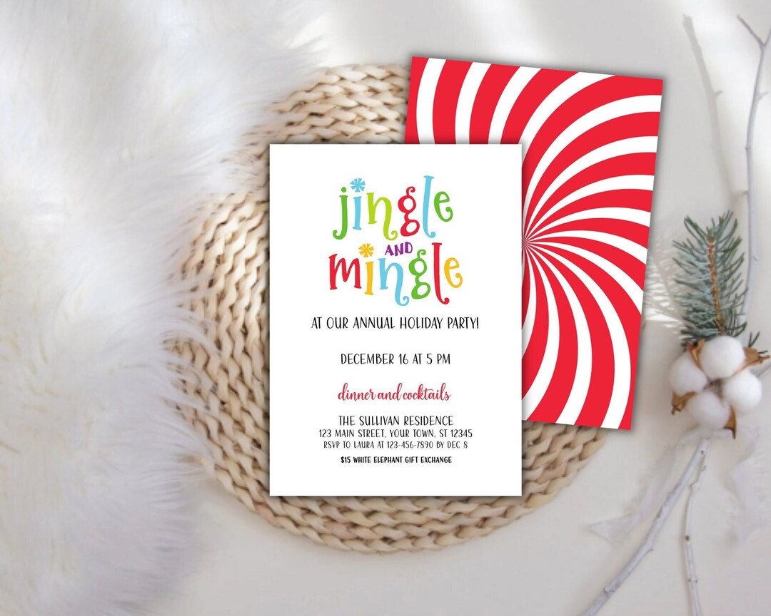 Editable Christmas Party Invitation, Jingle & Mingle Christmas Party ...