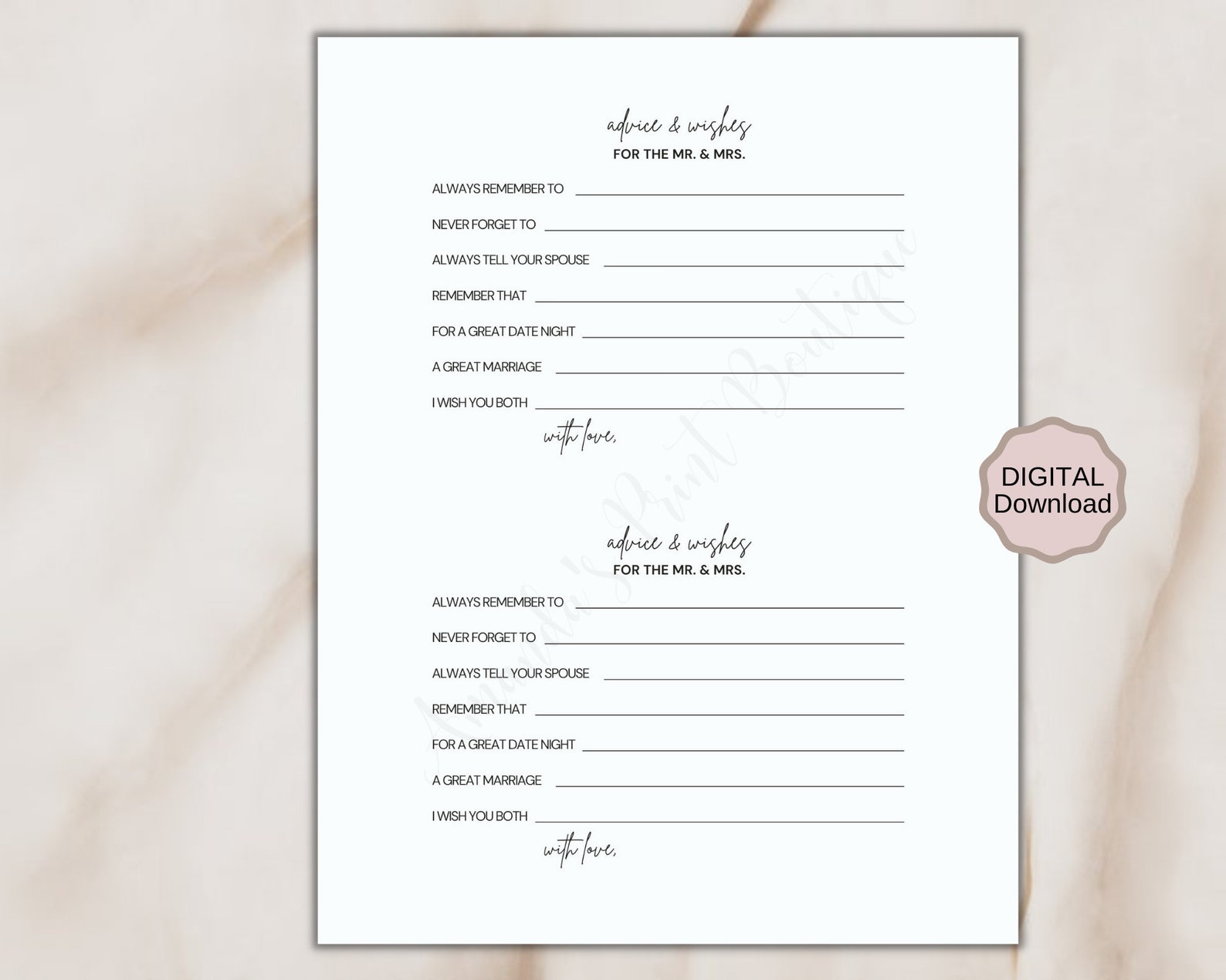Wedding Advice Cards & Sign, Wishes for the Bride and Groom, Advice for ...