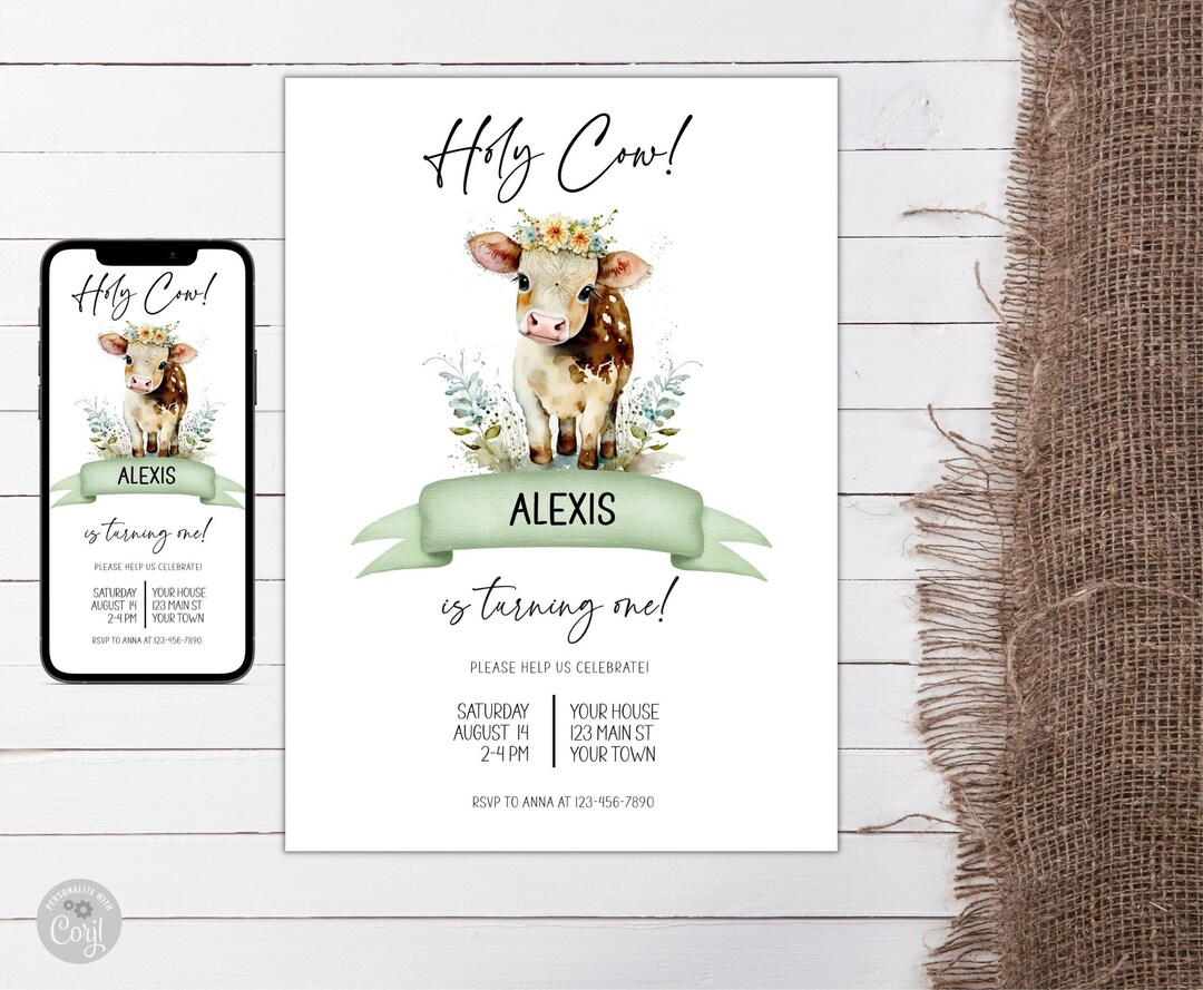 Invitación de cumpleaños de la vaca santa plantilla editable - Etsy España