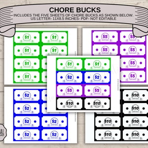 Kids Chore Chart and Chore Bucks, Mom Bucks, Classroom Bucks, Kids ...
