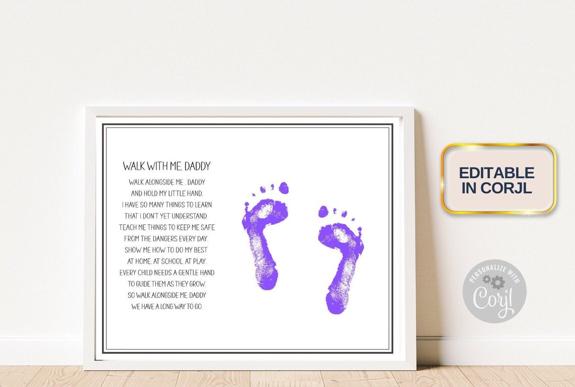 Editable Poem Footprint/handprint Keepsake, Walk With Me Daddy, Fathers ...
